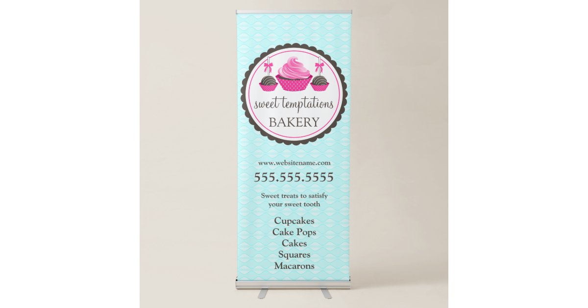 Cake Pops and Cupcake Turquoise Pink Retractable Banner | Zazzle