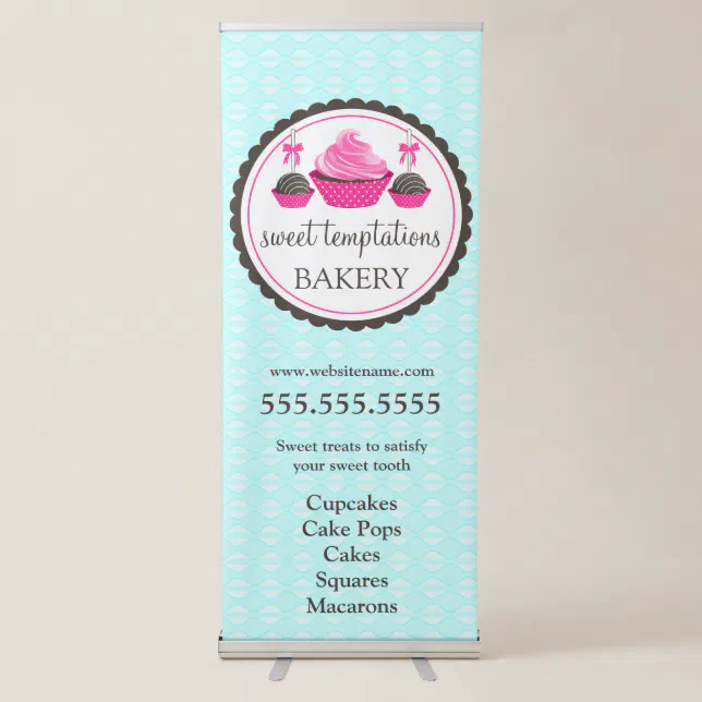 Cake Pops and Cupcake Turquoise Pink Retractable Banner | Zazzle