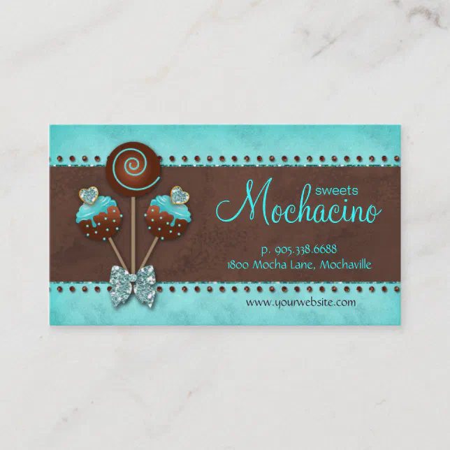 Cake Pops Business Card Bakery Sparkle Blue Brown | Zazzle