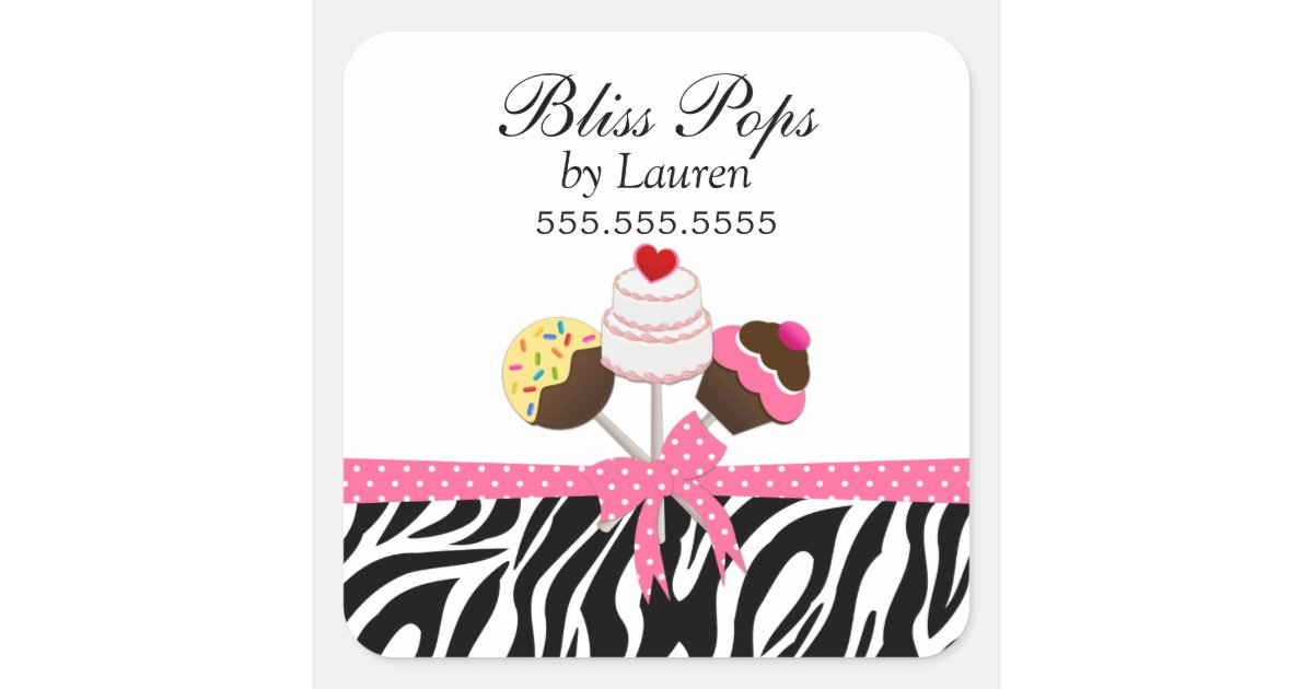 Cake Pops Zebra Stripes Ribbon Bakery Stickers | Zazzle