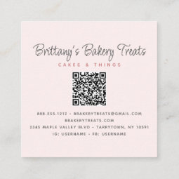 Cake QR Code Blush Pink Glitter Drips Pastry Chef Square Business Card ...