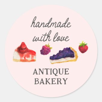 Cake Shop Handmade with Love Classic Round Sticker | Zazzle