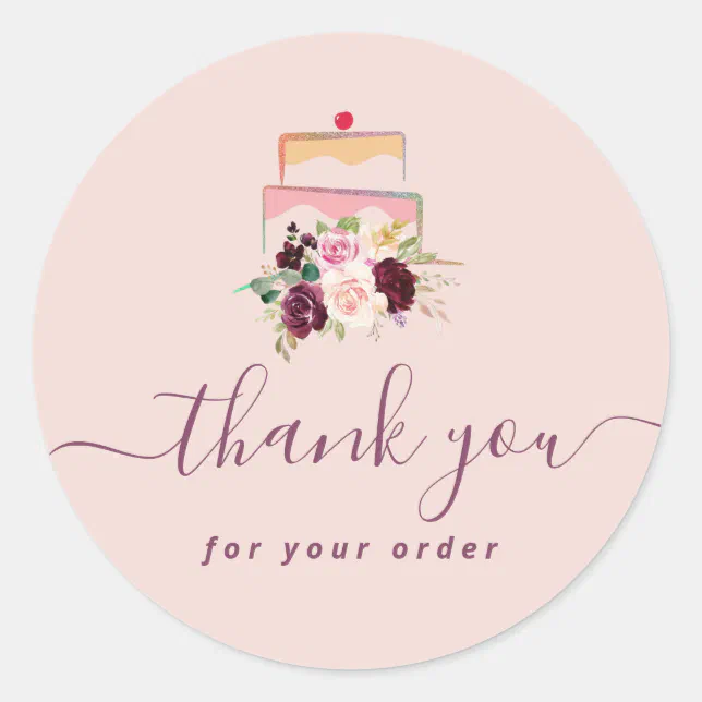 cakery floral thank you classic round sticker | Zazzle