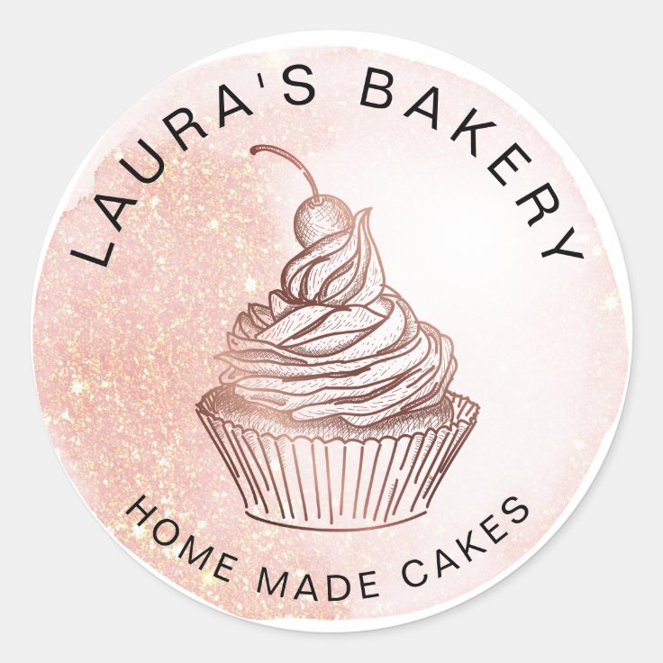 Cakes & Sweets Cupcake Home Bakery Blush Pink Classic Round Sticker ...