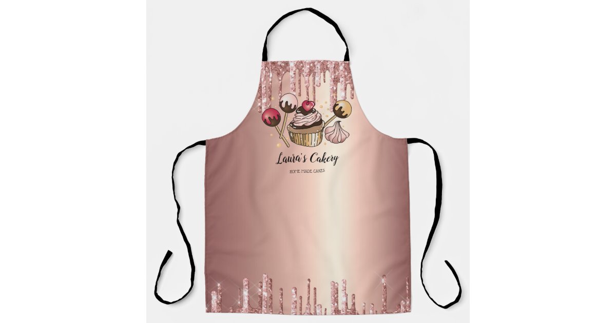 Cakes & Sweets Cupcake Home Bakery Dripping Gold Apron | Zazzle