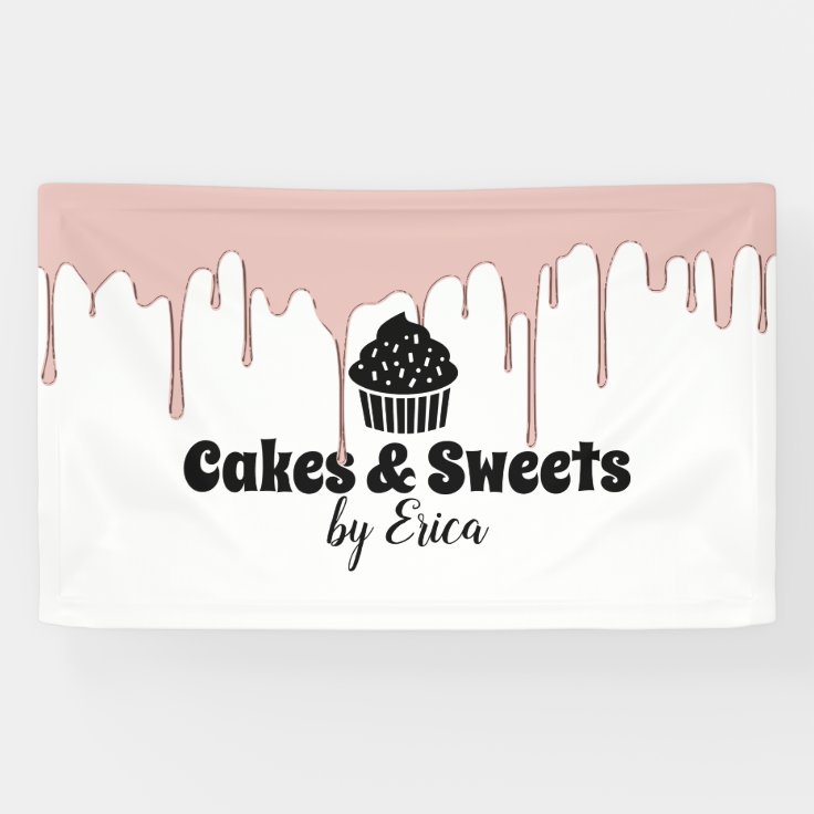Cakes & Sweets Cupcake Home Bakery Modern Drips Banner | Zazzle
