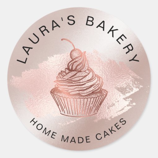Cakes & Sweets Cupcake Home Bakery Rose Gold Classic Round Sticker | Zazzle