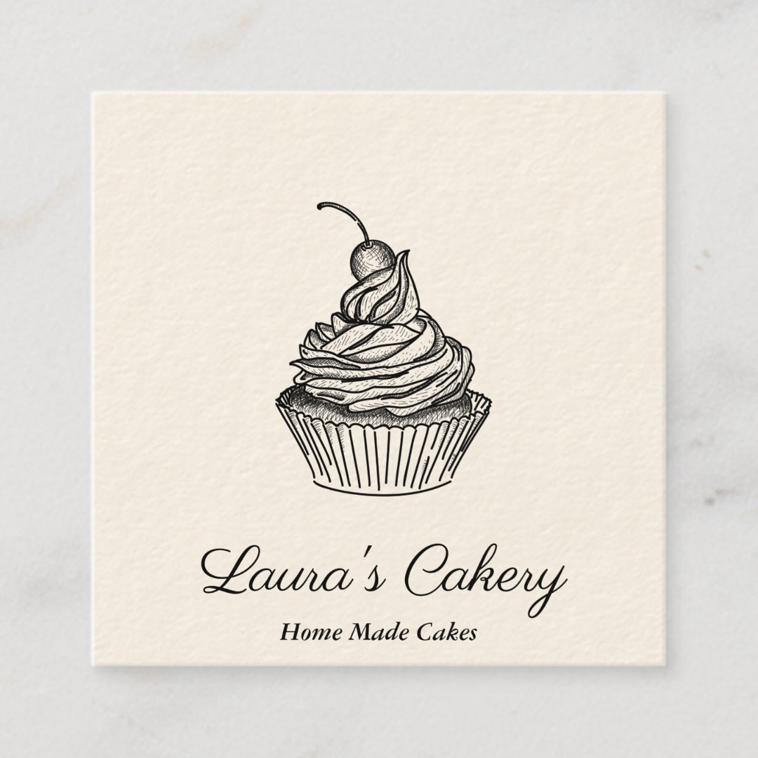 Cakes & Sweets Cupcake Home Bakery Rustic Vintage Square Business Card ...
