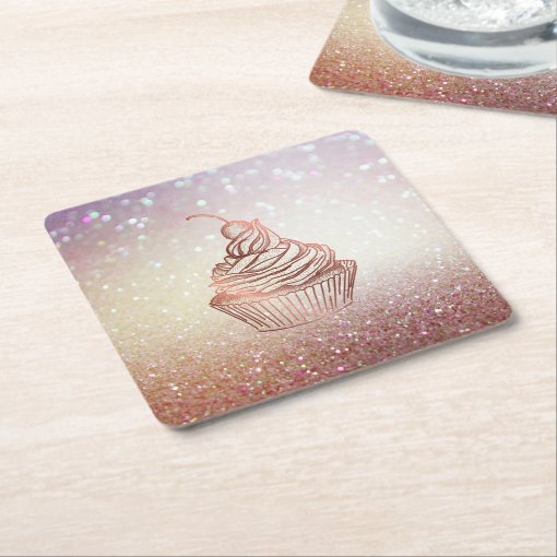 Cakes & Sweets Cupcake Home Bakery Rustic Vintage Square Paper Coaster ...