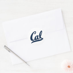 Cal Blue Script Classic Round Sticker | Zazzle