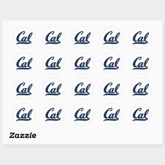 Cal Blue Script Classic Round Sticker | Zazzle