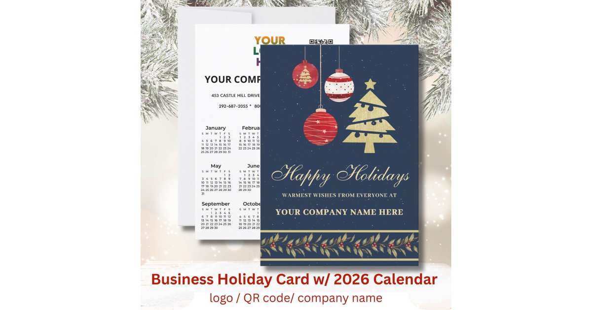 Cal Modern Festive Business Logo QR Holiday Card | Zazzle