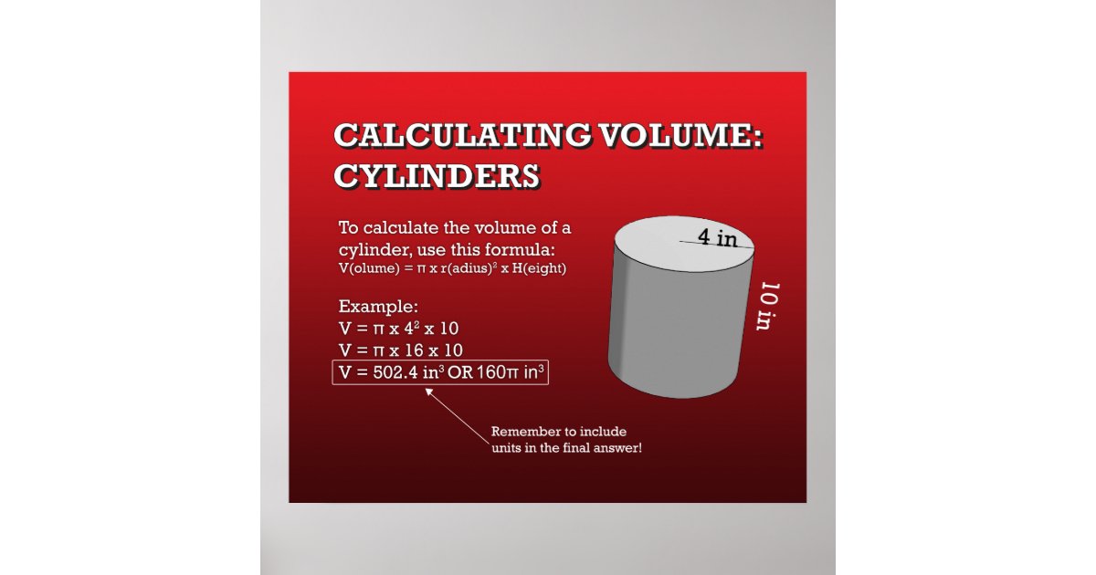 Calculating Volume: Cylinders *UPDATED* Poster | Zazzle