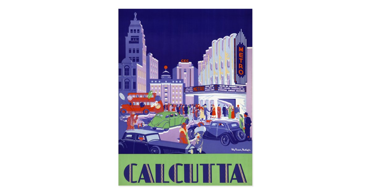 Calcutta Vintage Travel Poster Restored Postcard | Zazzle.com