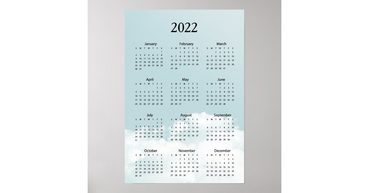 Calendar 2022 Heaven Clouds Poster | Zazzle