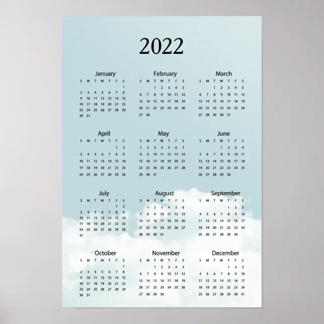 Calendar 2022 Heaven Clouds Poster | Zazzle