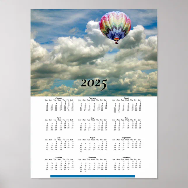 Calendar 2025 - Hot Air Balloon in Clouds Poster | Zazzle
