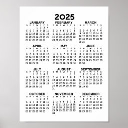Calendar - Basic Minimal Black and White Poster | Zazzle