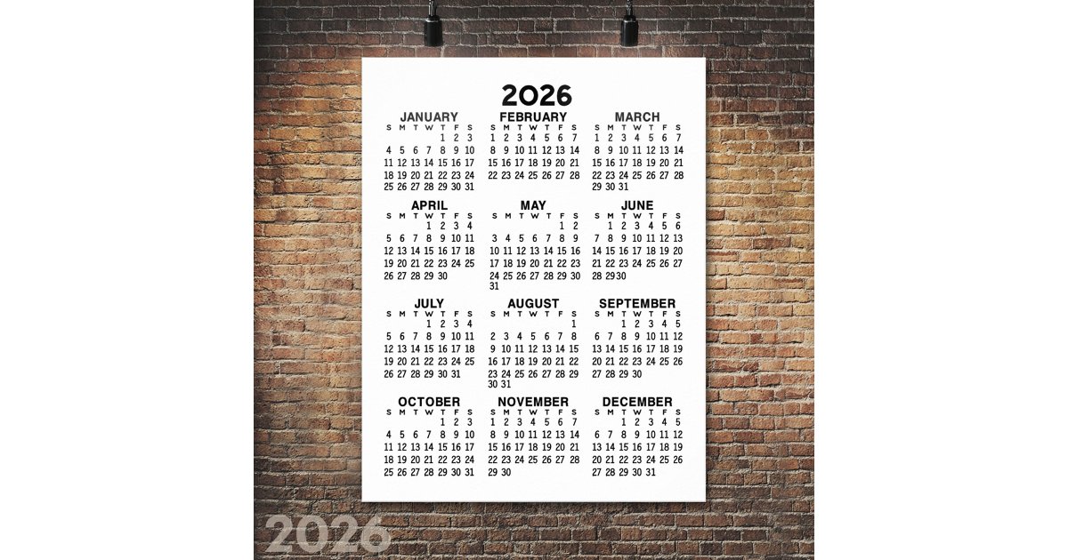 Calendar - Basic Minimal Black and White Poster | Zazzle