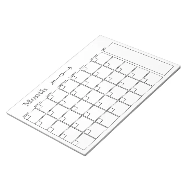 Calendar Black and White Monthly Planner Notepad | Zazzle