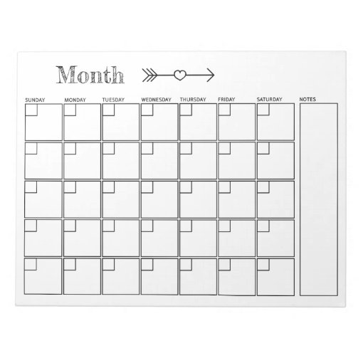 Calendar Black and White Monthly Planner Notepad | Zazzle
