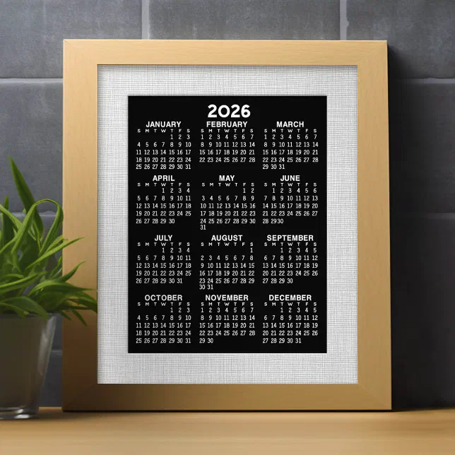 Calendar - full year view vertical - Black Photo Print | Zazzle