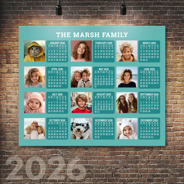 Calendar with a Picture for Each Month - Aqua Poster | Zazzle