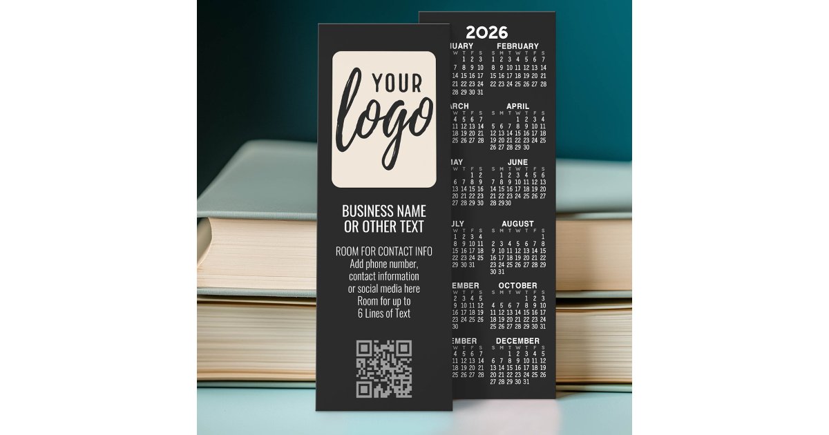 Calendar with Business Logo - Modern Black White Bookmarks | Zazzle