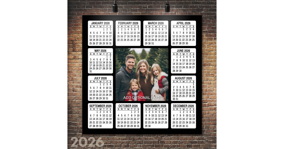 Calendar with Photo Full Year View Modern Minimal Poster | Zazzle