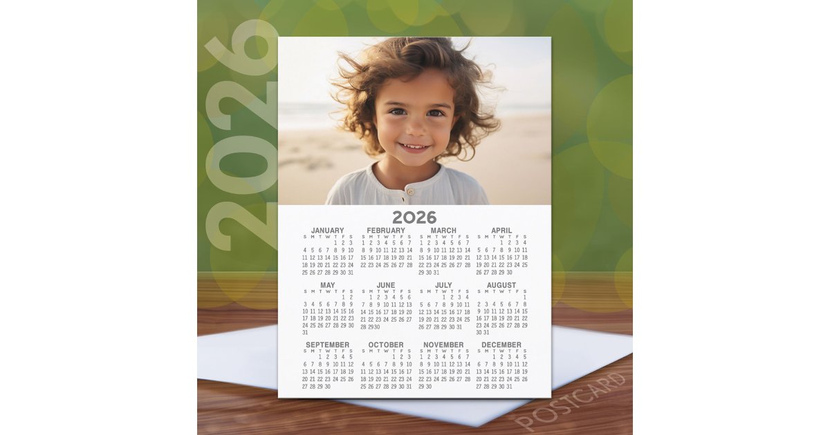 Calendar with Photo - Full Year View Postcard | Zazzle