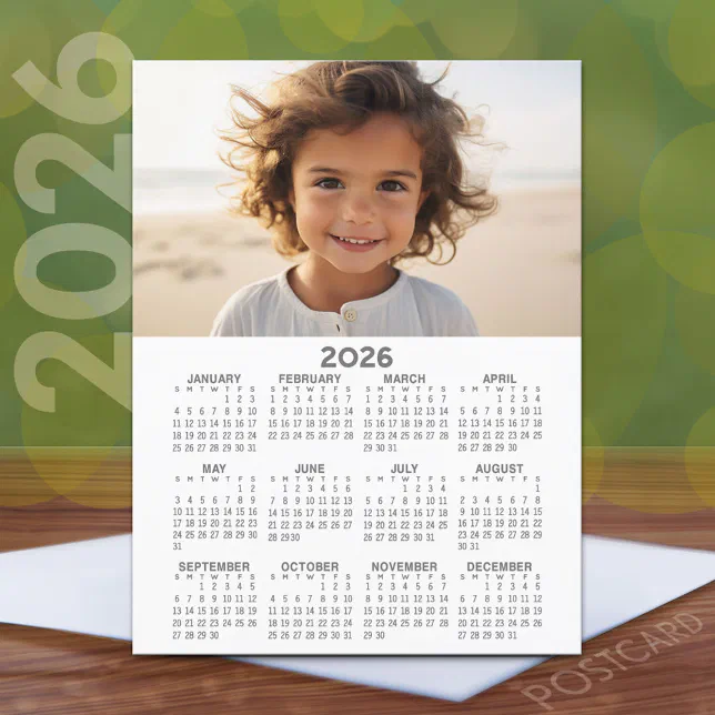 Calendar with Photo - Full Year View Postcard | Zazzle