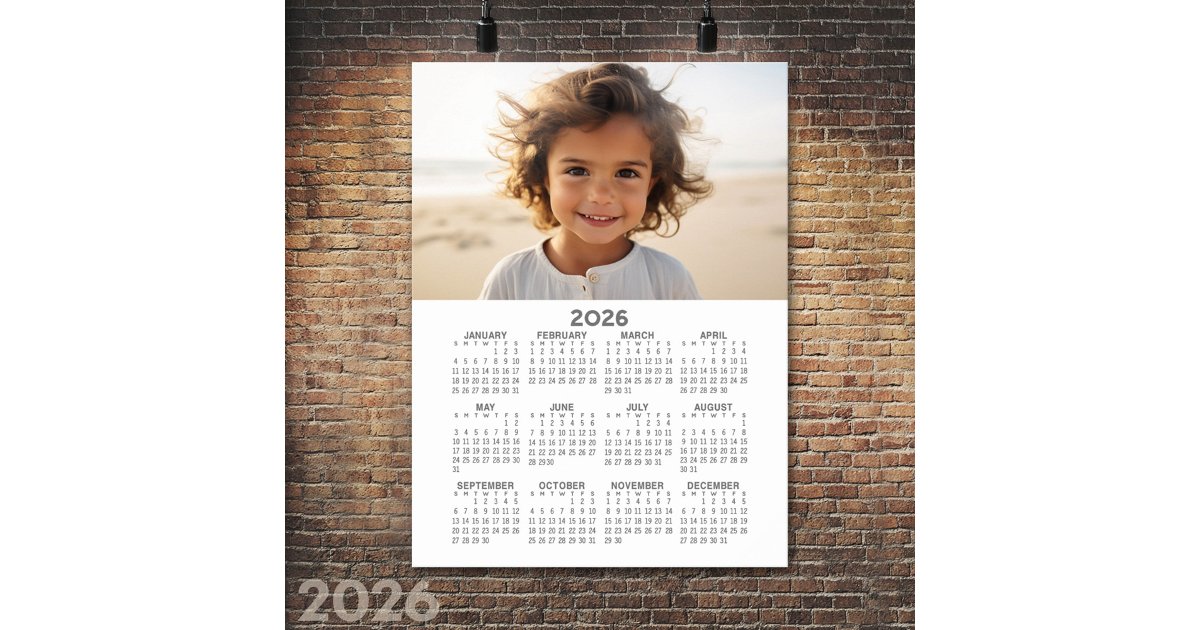 Calendar with Photo - Full Year View Poster | Zazzle