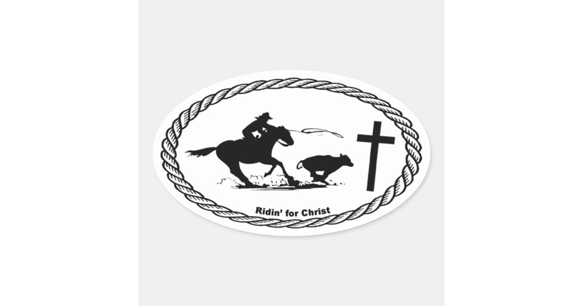 Calf Roping Cross Euro Style Oval Sticker | Zazzle