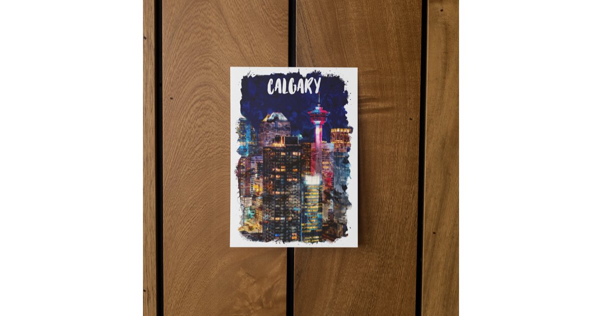 Calgary Alberta Skyline By Night Postcard | Zazzle