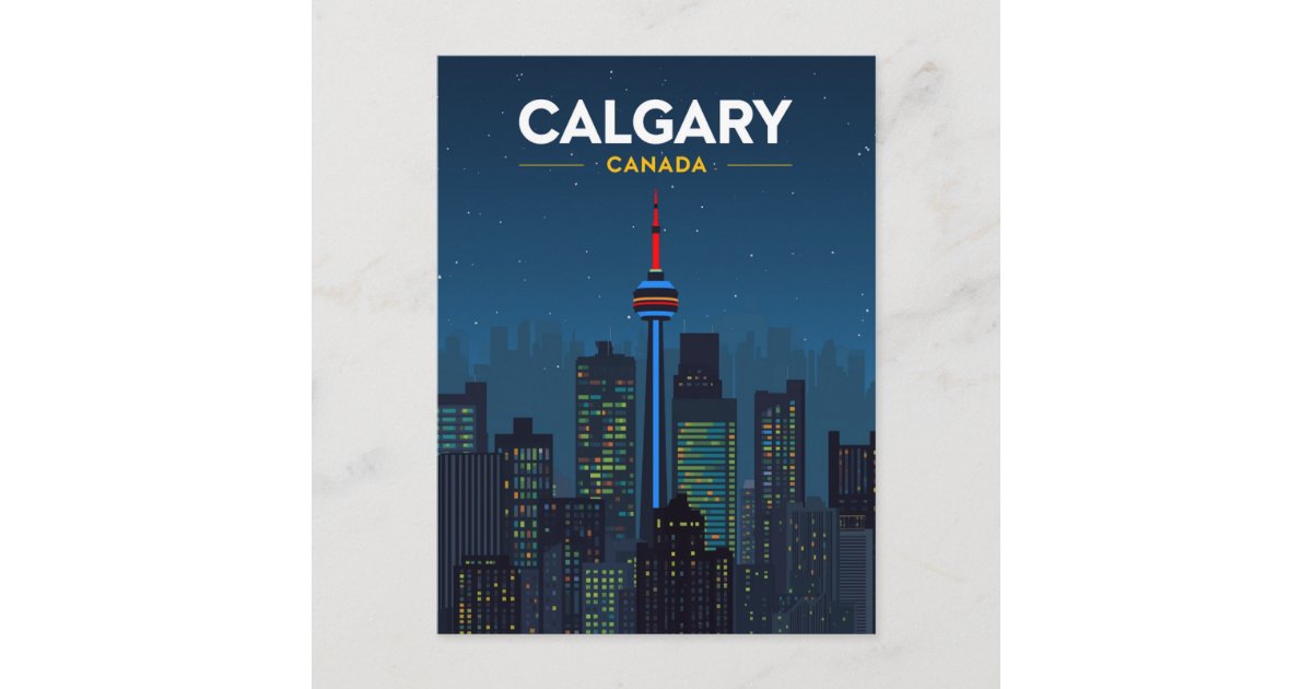 Calgary Tower Skyline Retro Night Postcard | Zazzle