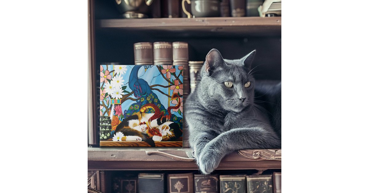 Calico Cat Dragon Red Ceramic Tile | Zazzle