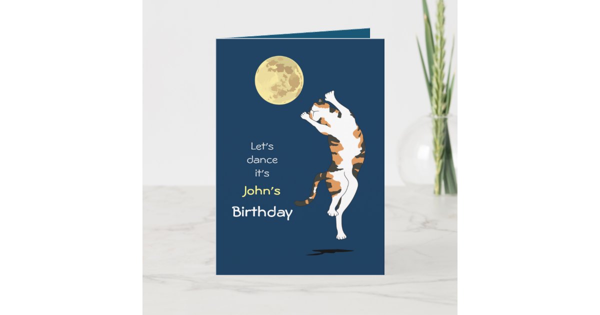 Calico Cat Moon Dancing Birthday card | Zazzle