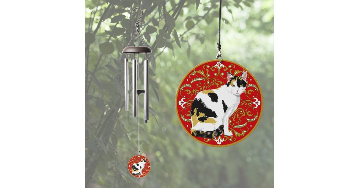 Calico Cat On Fancy Red Background Wind Chime | Zazzle