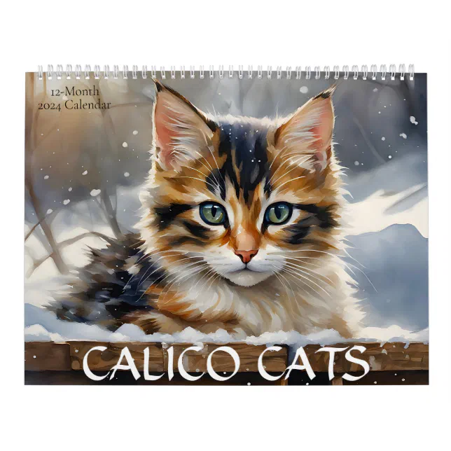 Calico Cats Watercolor Art 12-Month 2024 Calendar | Zazzle