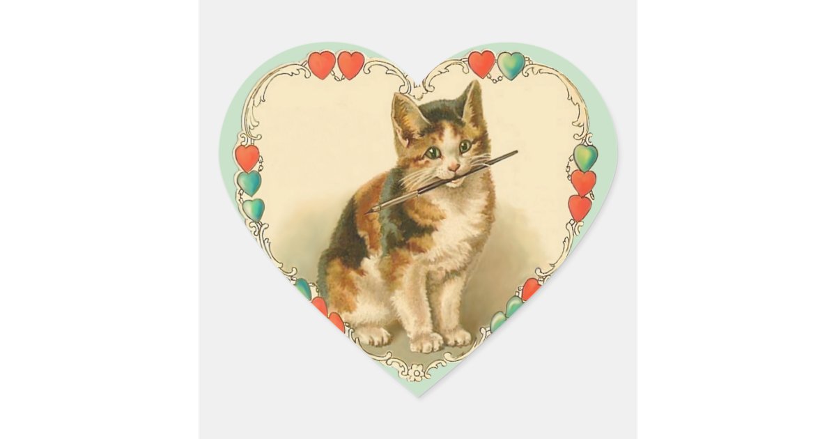 Calico Kitten in Heart Heart Sticker | Zazzle