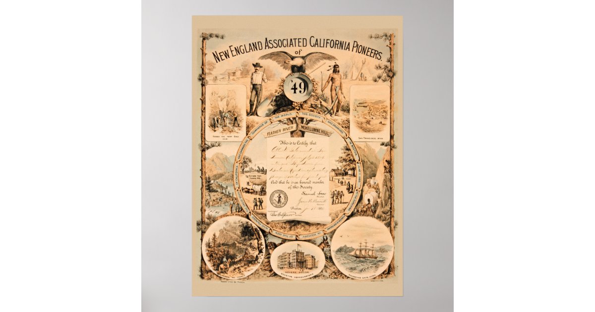 California 1849 Gold Rush Pioneers Souvenir Art Poster | Zazzle