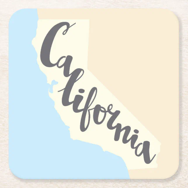 California Brush Lettering With Silhouette Map Square Paper Coaster ...