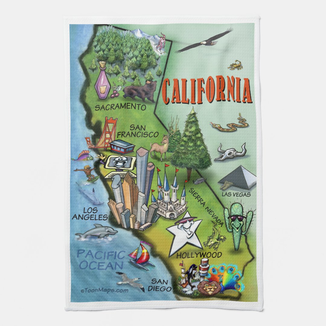 California Cartoon Map Kitchen Towel | Zazzle