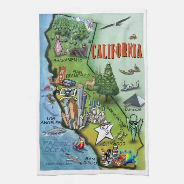 California Cartoon Map Kitchen Towel | Zazzle