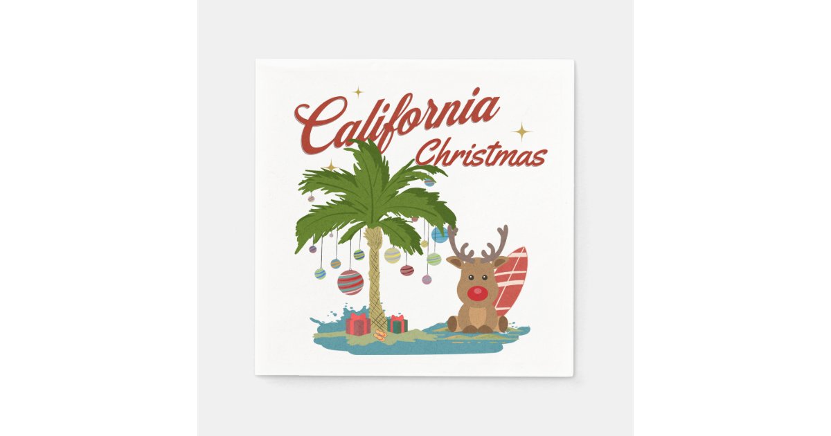 California Christmas Palm Tree and Reindeer Napkins | Zazzle
