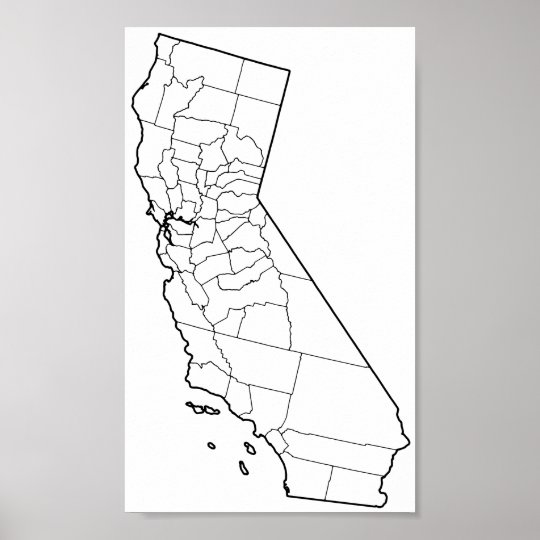 California Counties Blank Outline Map Poster | Zazzle.com