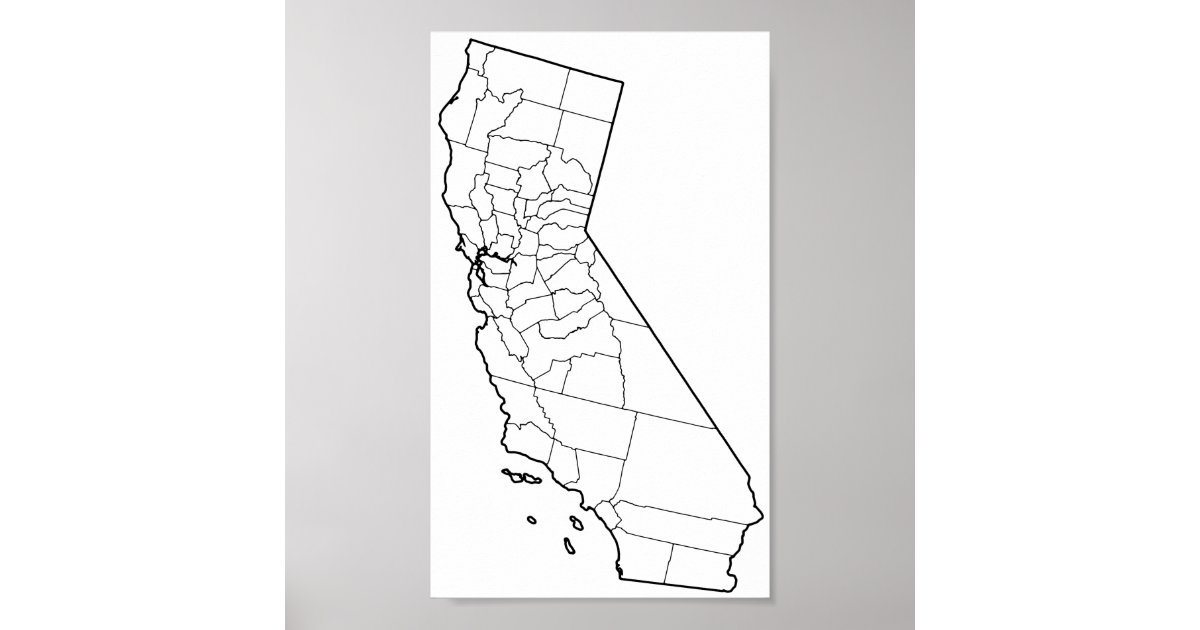 California Counties Blank Outline Map Poster | Zazzle