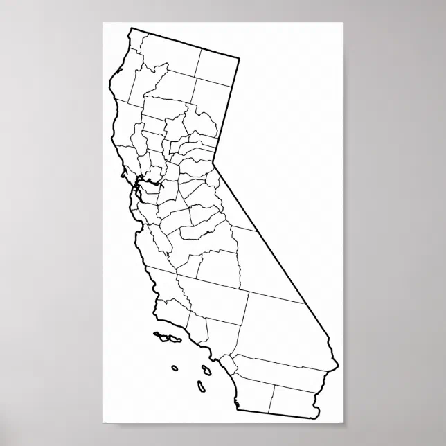 California Counties Blank Outline Map Poster | Zazzle