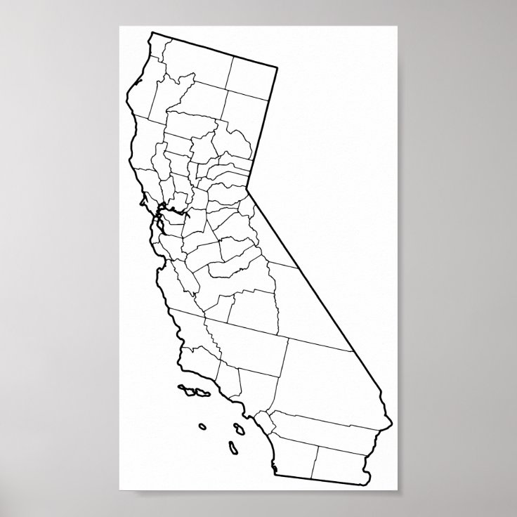 California Counties Blank Outline Map Poster | Zazzle