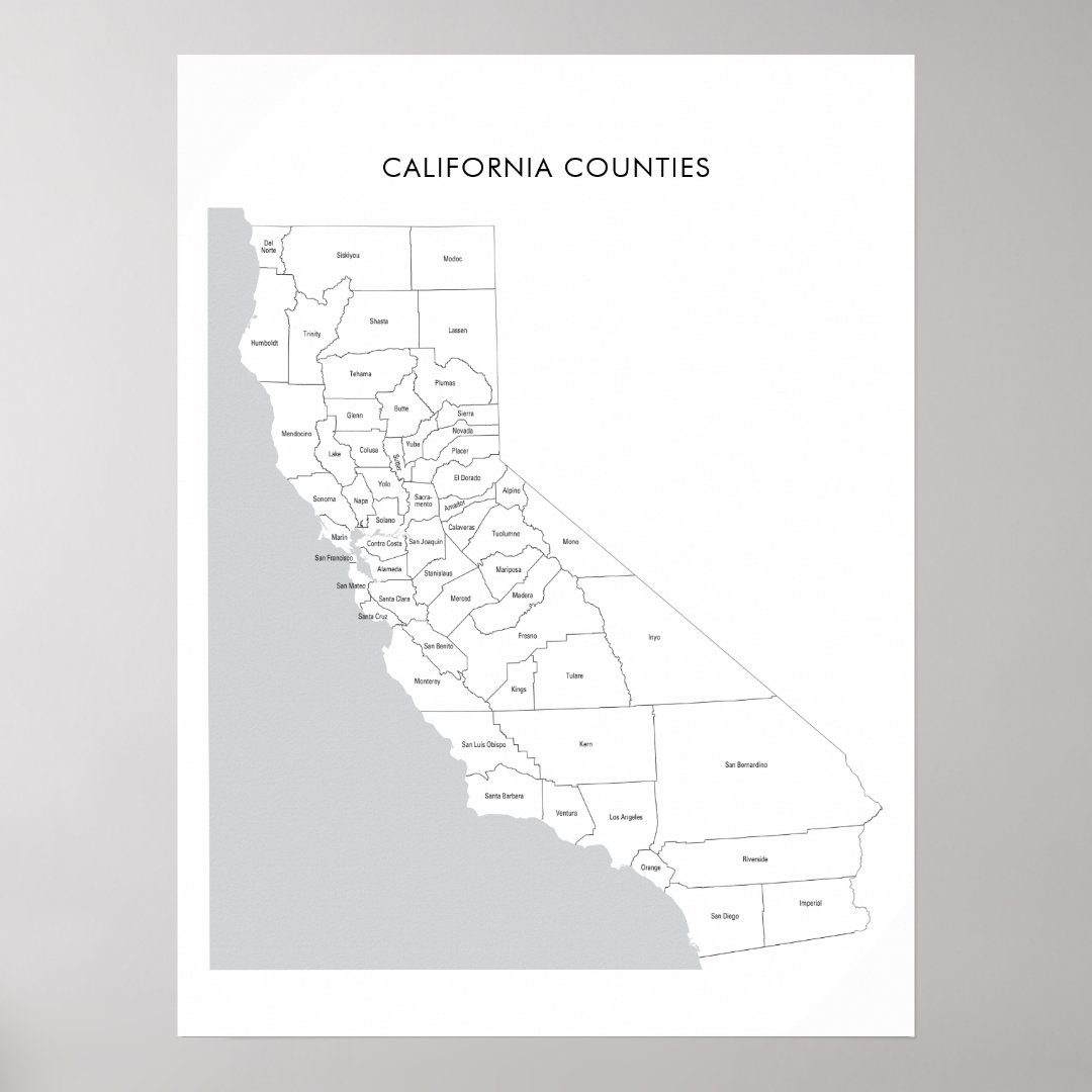 California counties map with county names poster | Zazzle